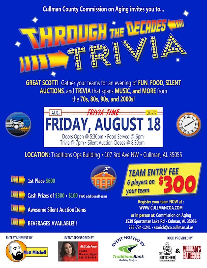 Through the Decades Trivia hosted by Matt Mitchell- Food, Fun, Prizes ...