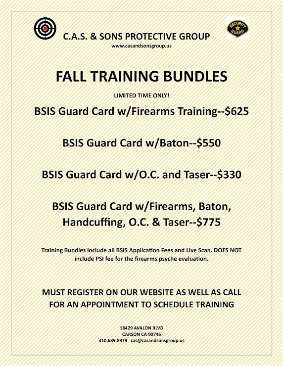 WINTER-NEW YEARS TRAINING BUNDLES at C.A.S. & Sons Protective Group # ...