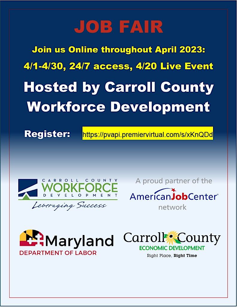 April Job Fair at Carroll County Workforce Center, Westminster on 5th ...