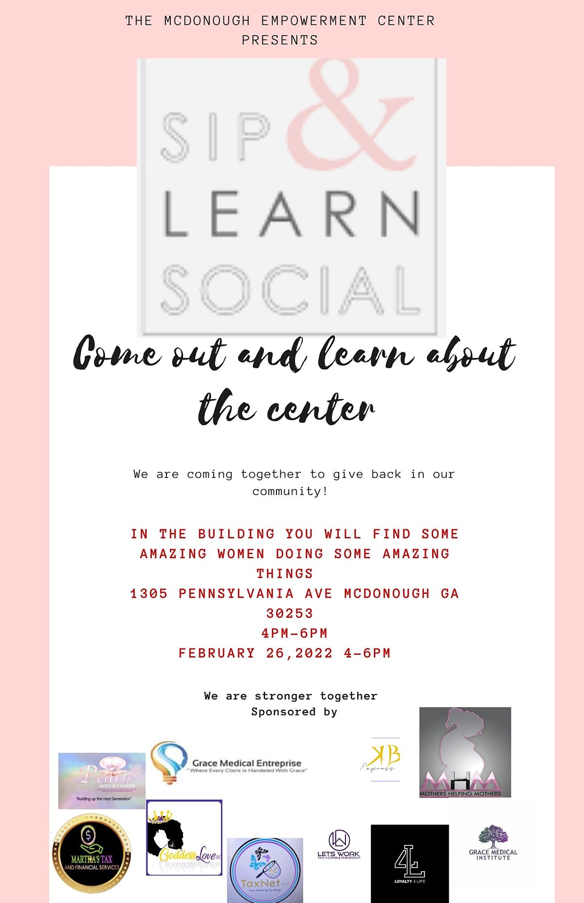 Sip & Learn at 1305 Pennsylvania Ave, McDonough on 26th February, 2022