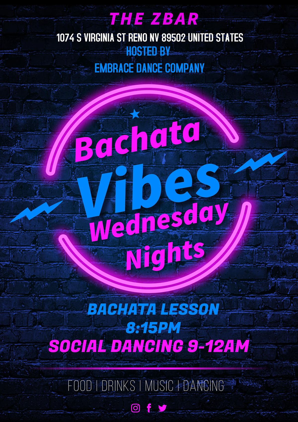 BACHATA VIBES WEDNESDAY NIGHTS at The Z Bar, Reno on 10th August, 2022