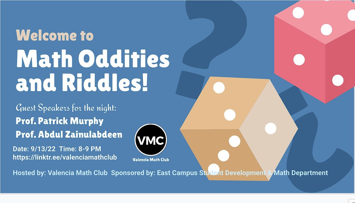 Math Oddities & Math Riddles -Fall 2022 | Online via Zoom, Orlando, FL ...