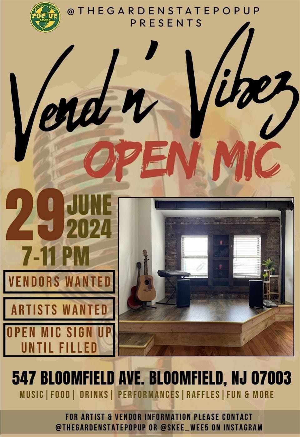 Vend n Vibez | Monthly Open Mic & Pop Up Shop at 547 Bloomfield Ave on ...