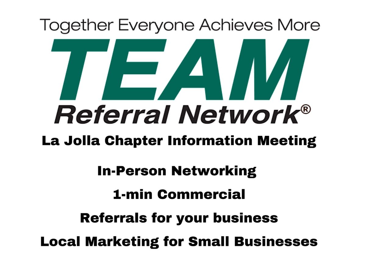 Network Better with TEAM- Info Session About How to Get Weekly ...