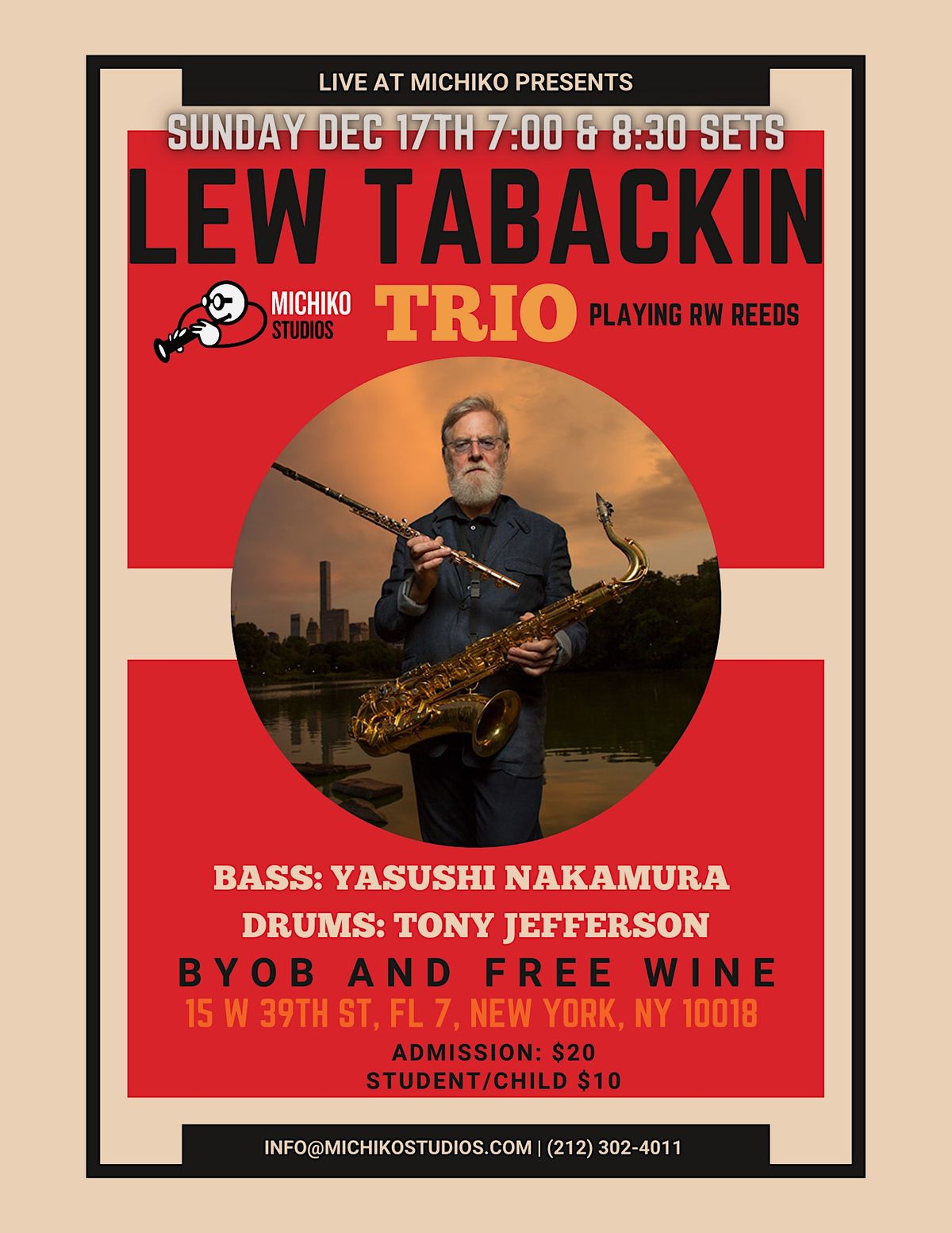 LIVE! Lew Tabackin @ Michiko Studios at Michiko Rehearsal Studios, New ...