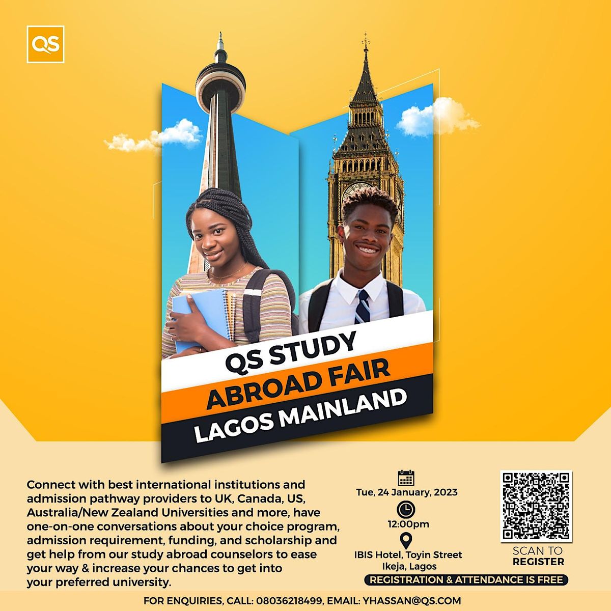 QS STUDY ABROAD FAIR, LAGOS MAINLAND | ibis Lagos Ikeja | January 24, 2023