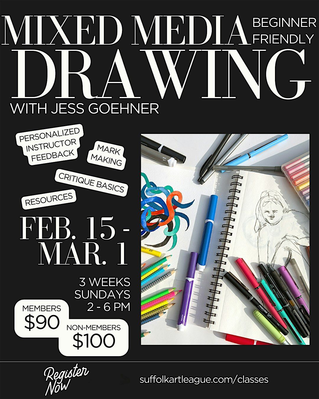 Mixed Media Drawing Class at Suffolk Art Gallery on 15th February, 2026