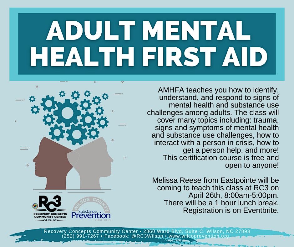 Adult Mental Health First Aid Training at RC3, Wilson on 26th April, 2023