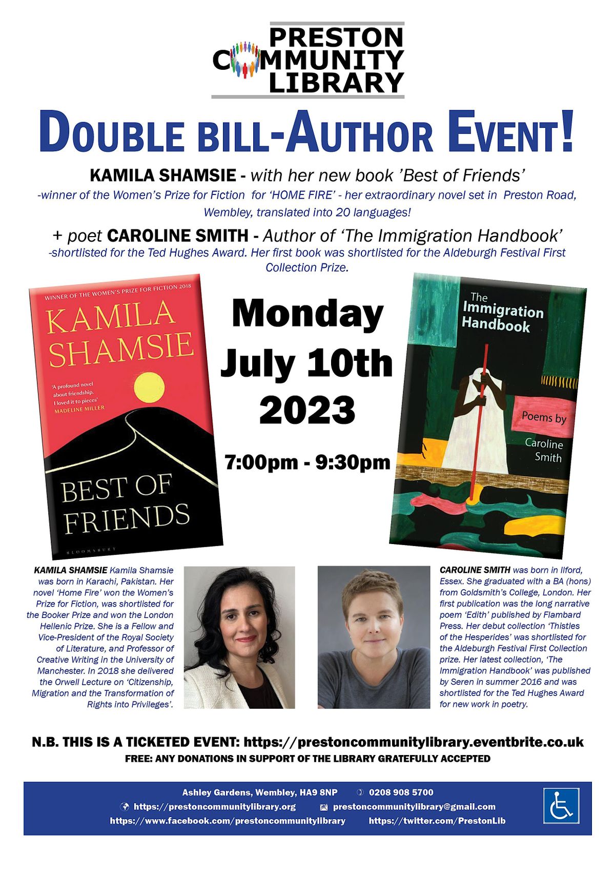 An Evening with Kamila Shamsie and Caroline Smith at Preston Community ...
