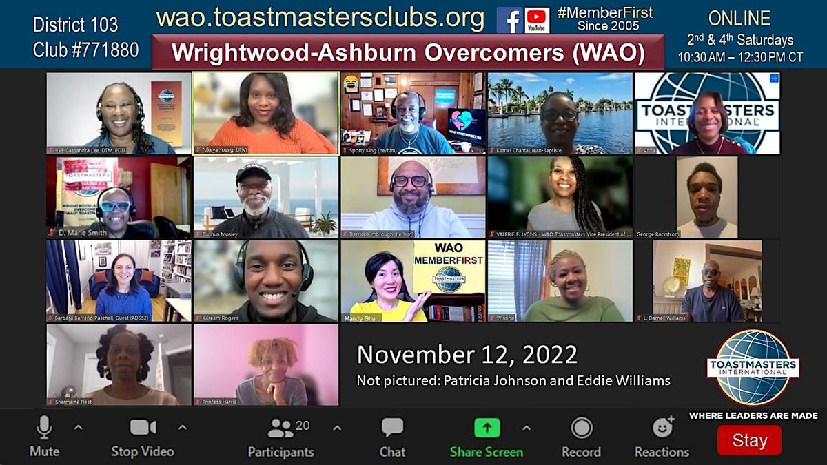 Develop Your Leadership Skills with the WAO Toastmasters Club ...