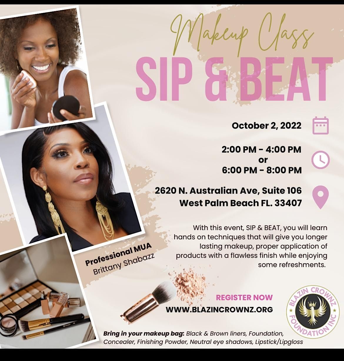 “Sip & Beat Fundraiser “ | 2630 N Australian Ave, West Palm Beach, FL | October 2, 2022