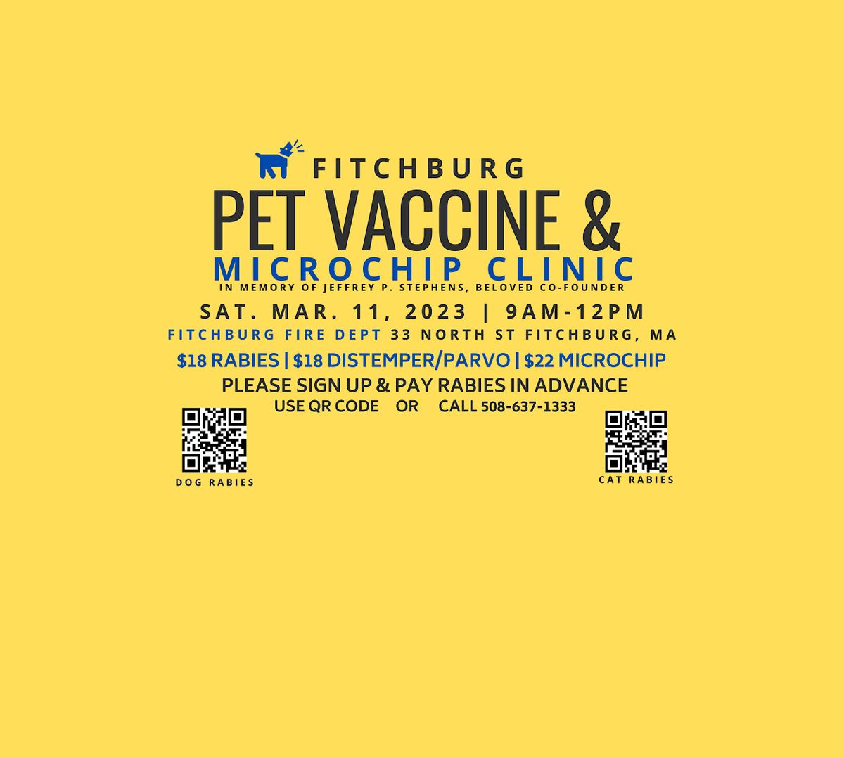 MARCH Vaccine & Microchip Clinic 2023 at Fitchburg Fire Department on ...