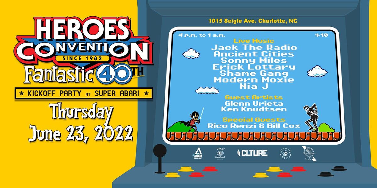 HeroesCon 40th Anniversary Kick-Off Party at Super Abari Game Bar at ...