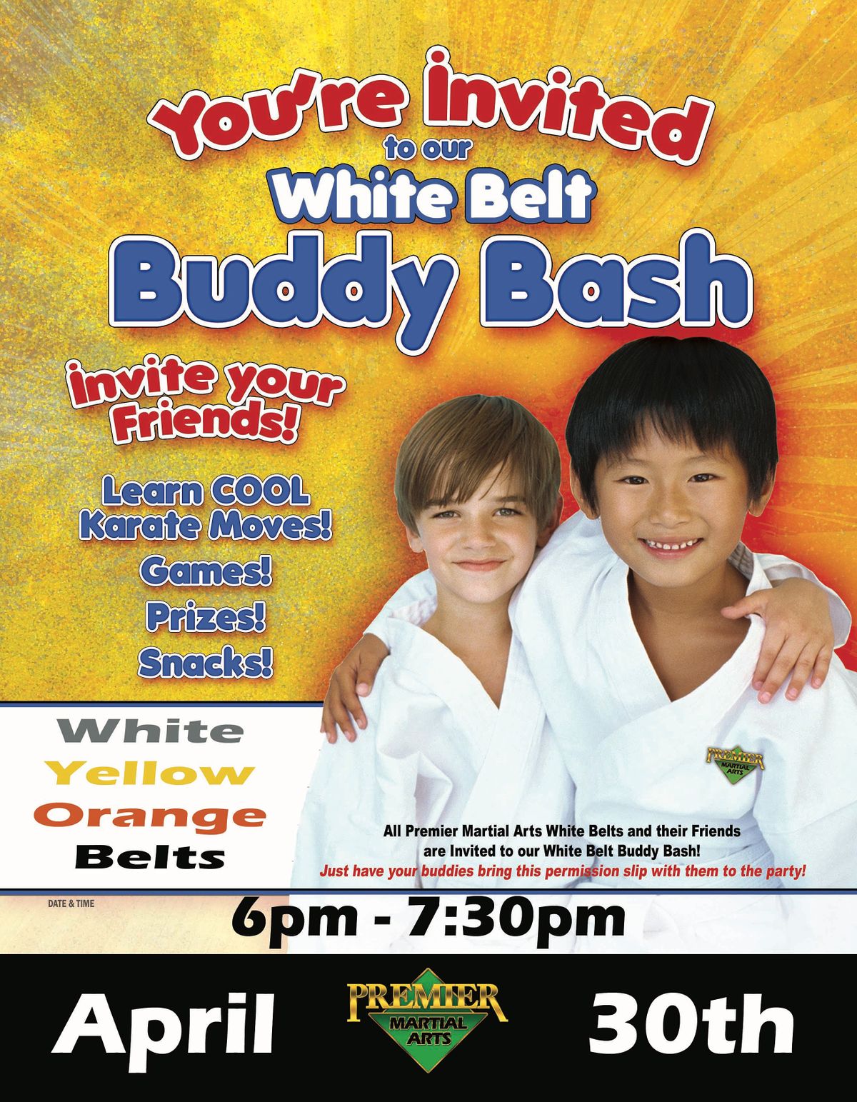 White Belt Buddy Bash & New Parent Orientation (PMA-SWATX Members Only) at Premier Martial Arts ...