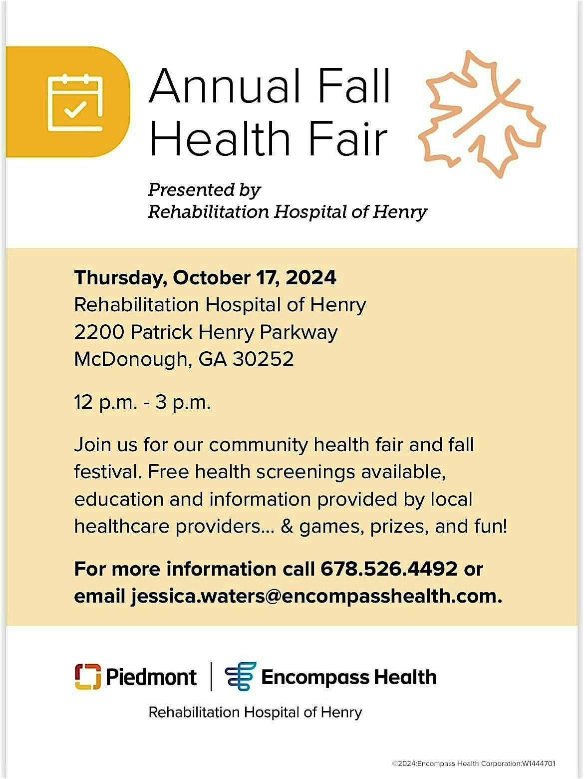 Annual Fall Health Fair | Piedmont Encompass Health Rehabilitation ...