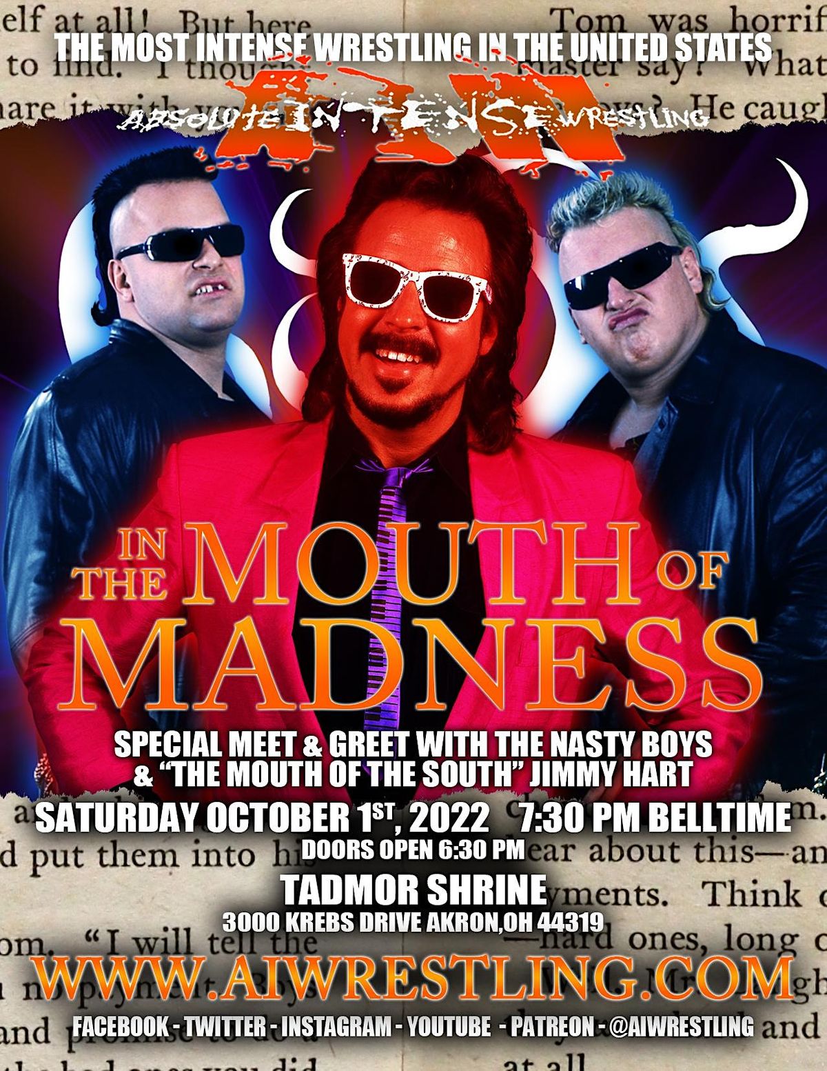 Absolute Intense Wrestling Presents "In The Mouth Of Madness" | Tadmor ...
