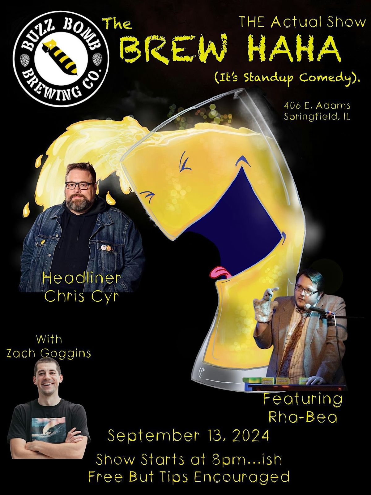 Brew Ha Ha - Comedy Night! | Buzz Bomb Brewing Co, Springfield, IL | September 13, 2024
