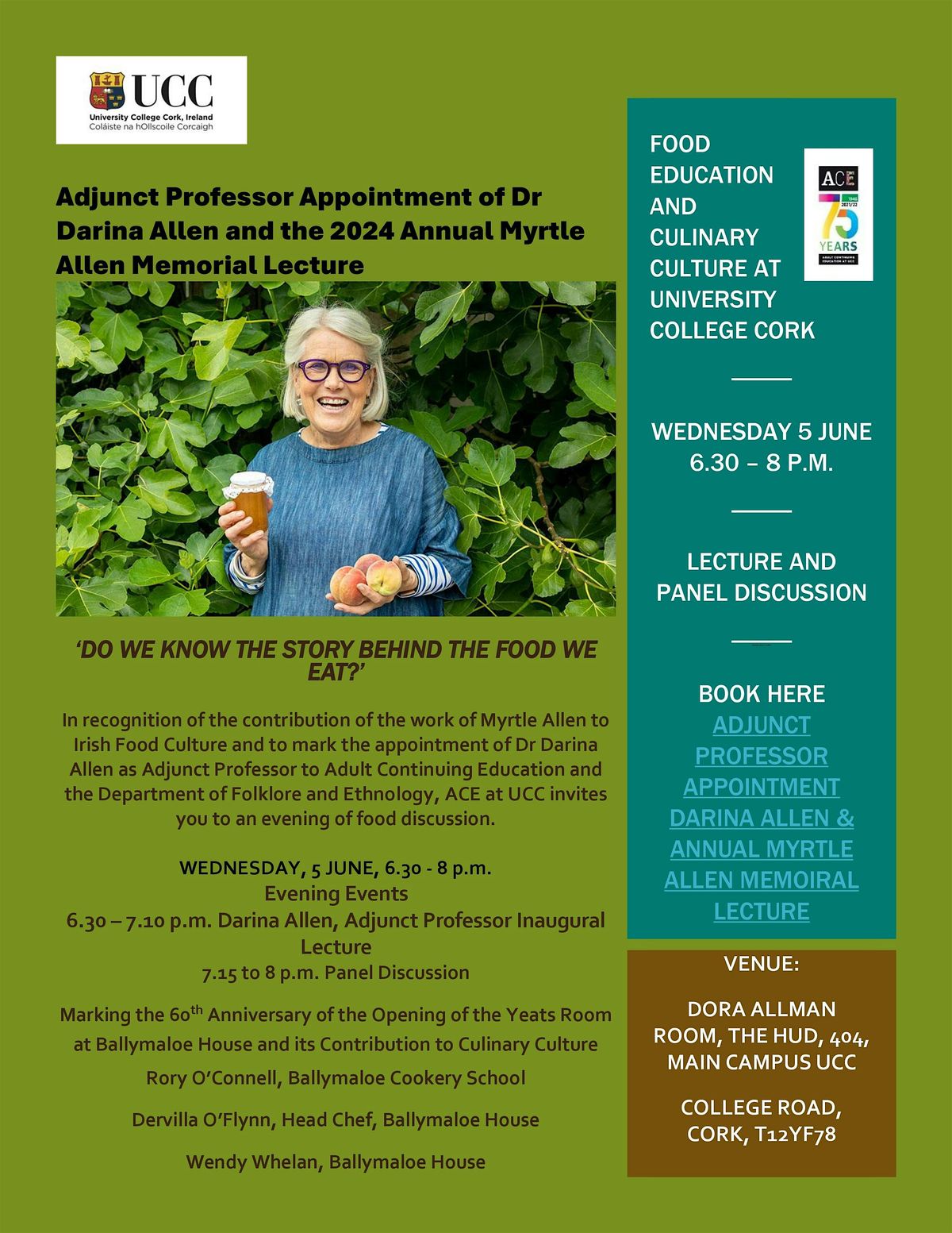 Adjunct Professor Appointment of Darina Allen & Annual Myrtle Allen Lecture | The Hub, Cork, CK ...