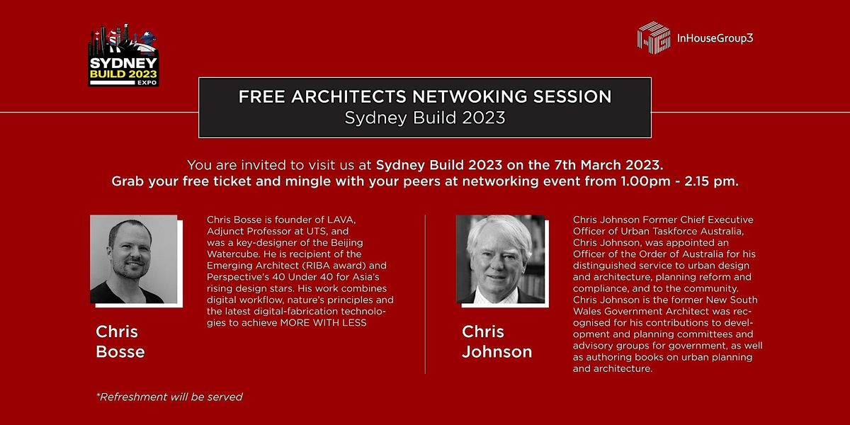 Architects Networking Session- Sydney Build 2023 | ICC Sydney | March 7 ...