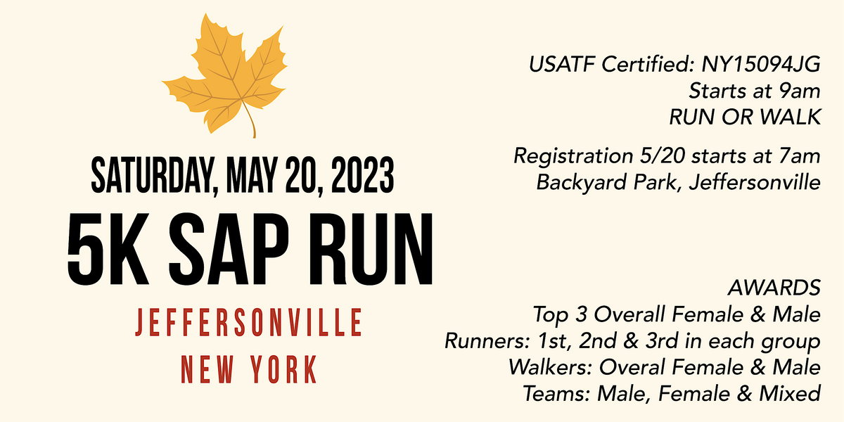 Jeffersonvilles 5K Sap Run | New York 52, Jeffersonville, NY | May 20, 2023