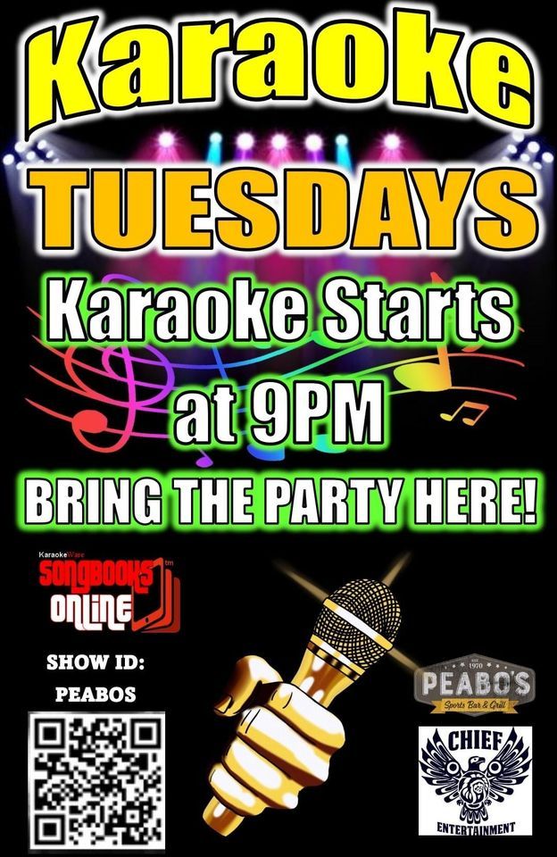 Tuesday KARAOKE at Peabo's Sports Bar & Grill, Snohomish on 12th March ...