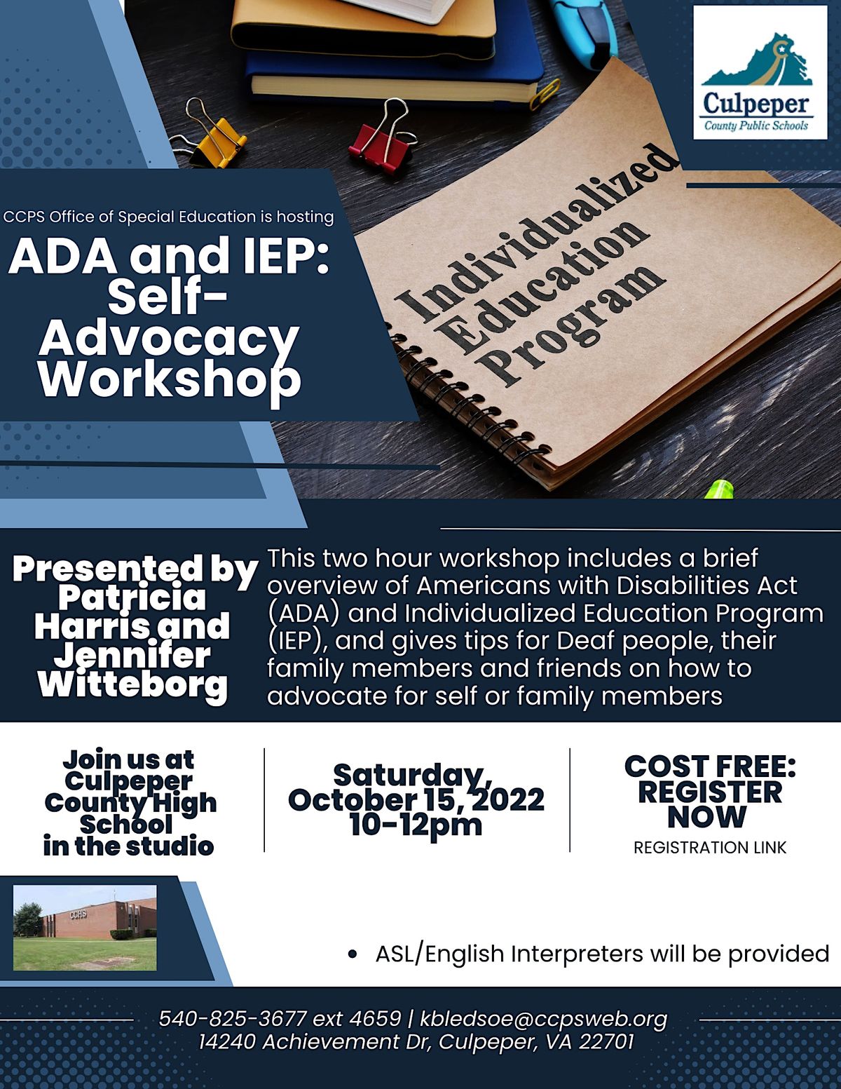 ADA and IEP Self Advocacy Workshop at Culpeper County High School on ...