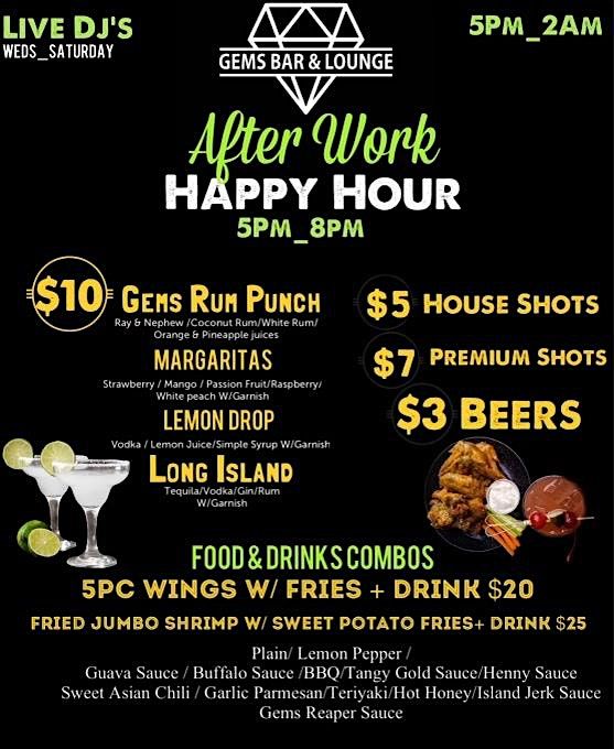 Happy Hour 5-8pm at Gems Bar and Lounge, Brooklyn on 20th June, 2023