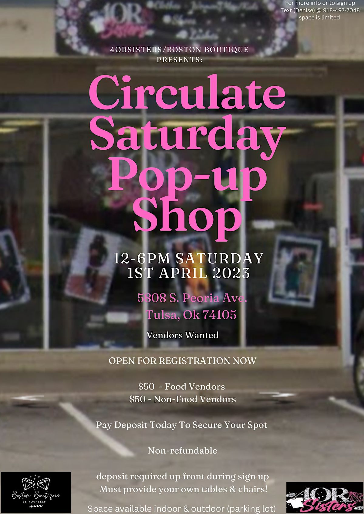 Circulate Saturday Pop-up at 4ORSisters, Tulsa on 1st April, 2023