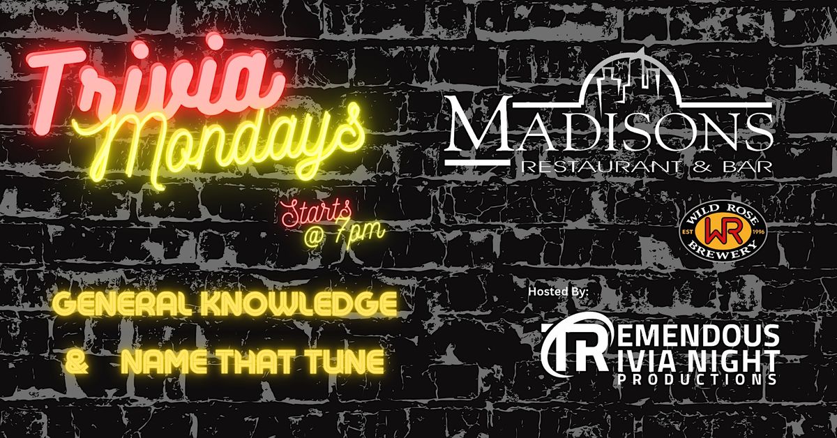 Trivia Night at Madisons Restaurant & Bar - Every Monday 7pm at ...