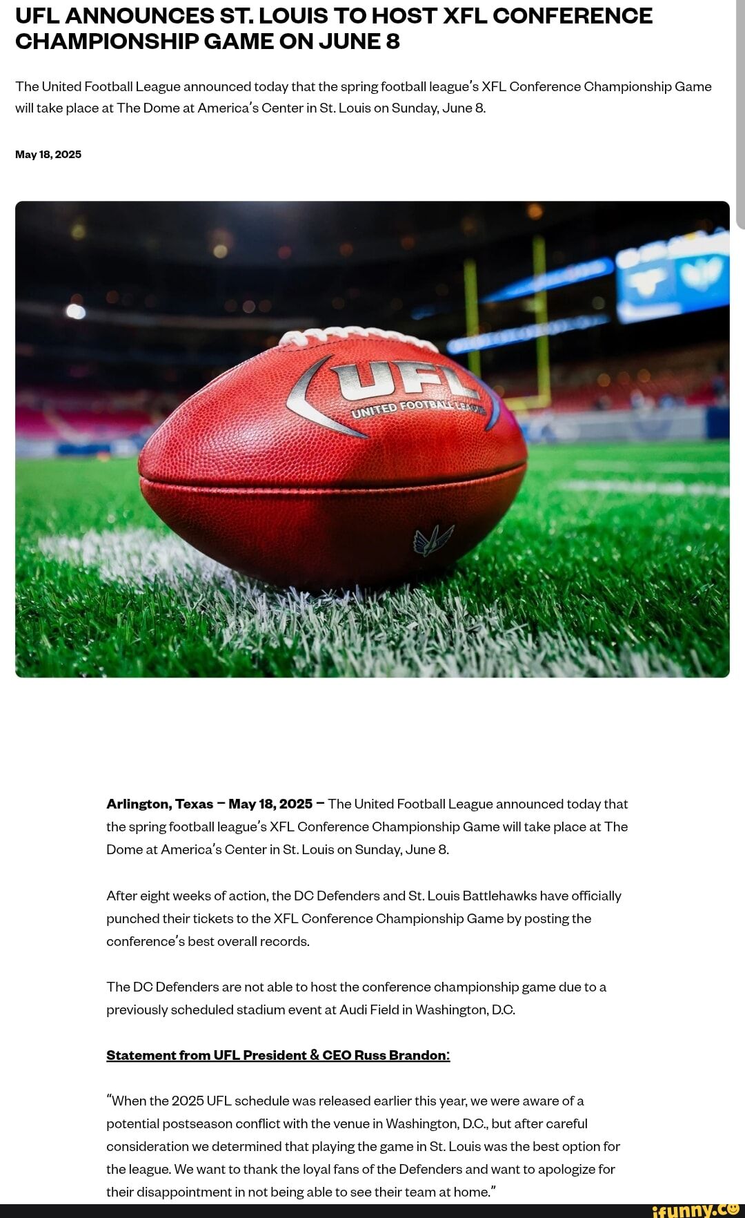 2025 XFL Conference Championship - St. Louis Battlehawks vs DC ...