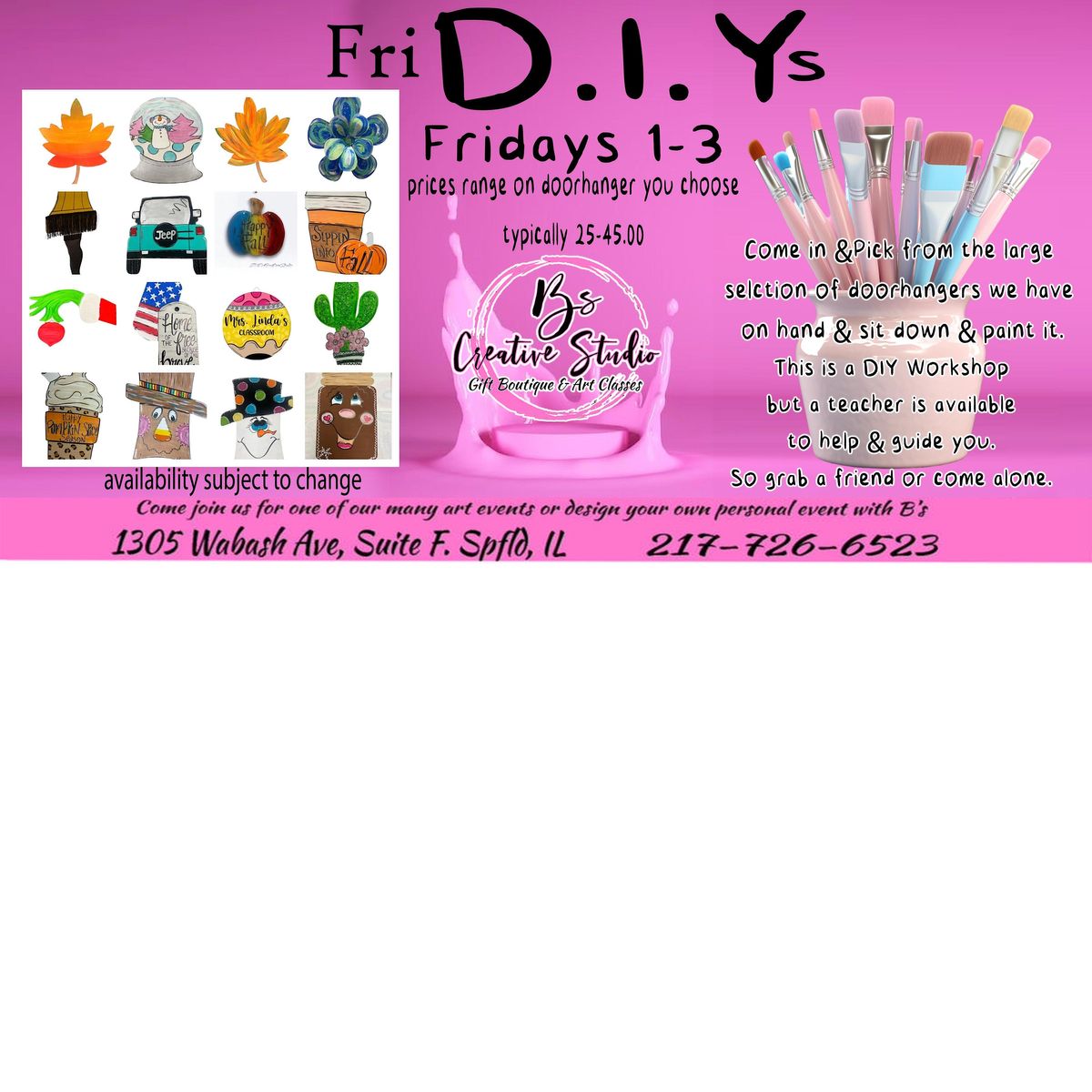 FriD.I.Ys (paint your own doorhanger of choice) at B’s Creative Studio ...