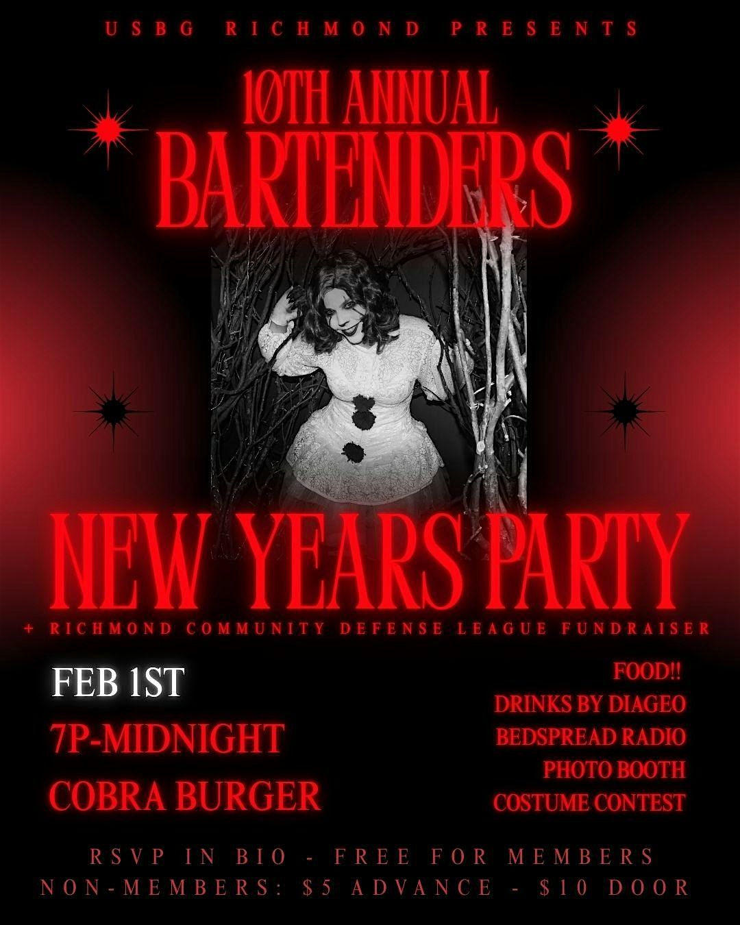 10th Annual Bartenders New Years Party at Cobra Burger, Richmond on 1st ...