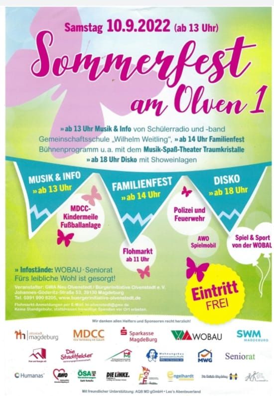 Sommerfest auf Olven 1 | Olvenstedter Chaussee, 39130 Magdeburg ...