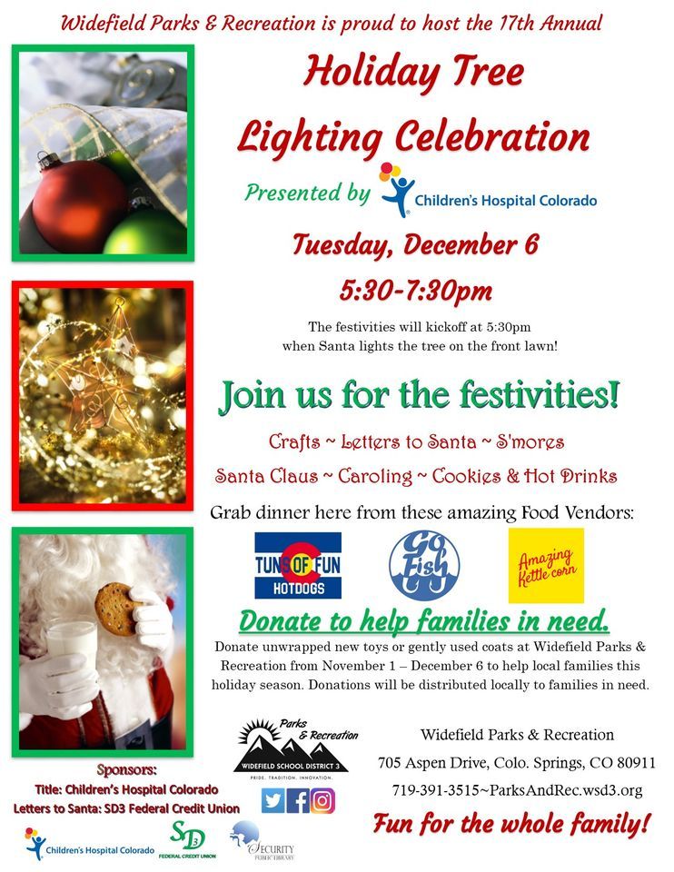17th Annual Holiday Tree Lighting Celebration at Widefield Parks ...