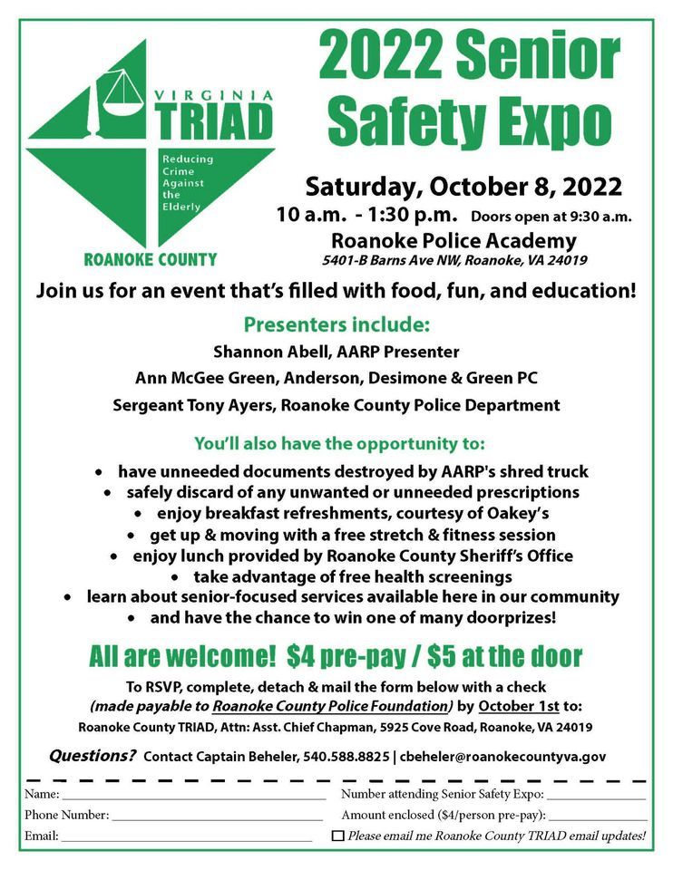 Roanoke County TRIAD 2022 Senior Safety Expo at Roanoke City Police ...
