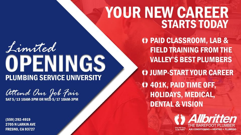 OPEN INTERVIEWS: ALLBRITTEN PLUMBING UNIVERSITY at Allbritten, Fresno ...