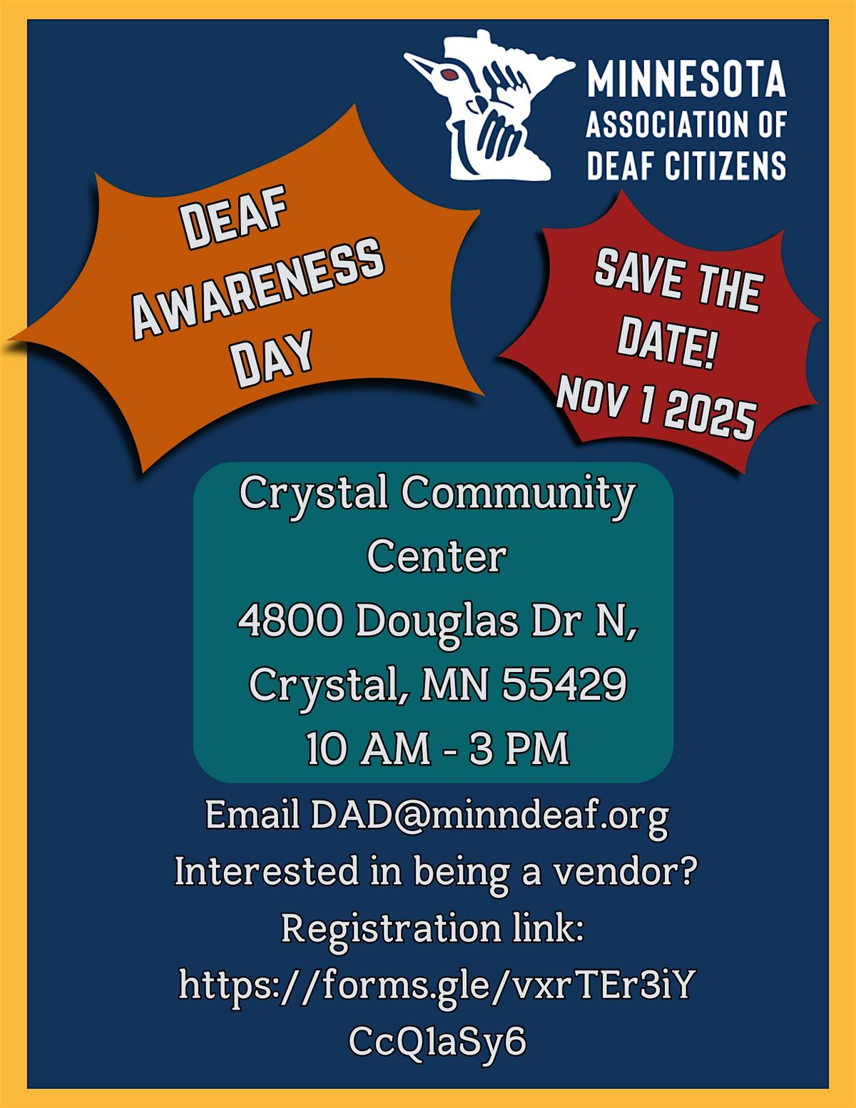 Deaf Awareness Day 2025 | Crystal Community Center | November 1, 2025