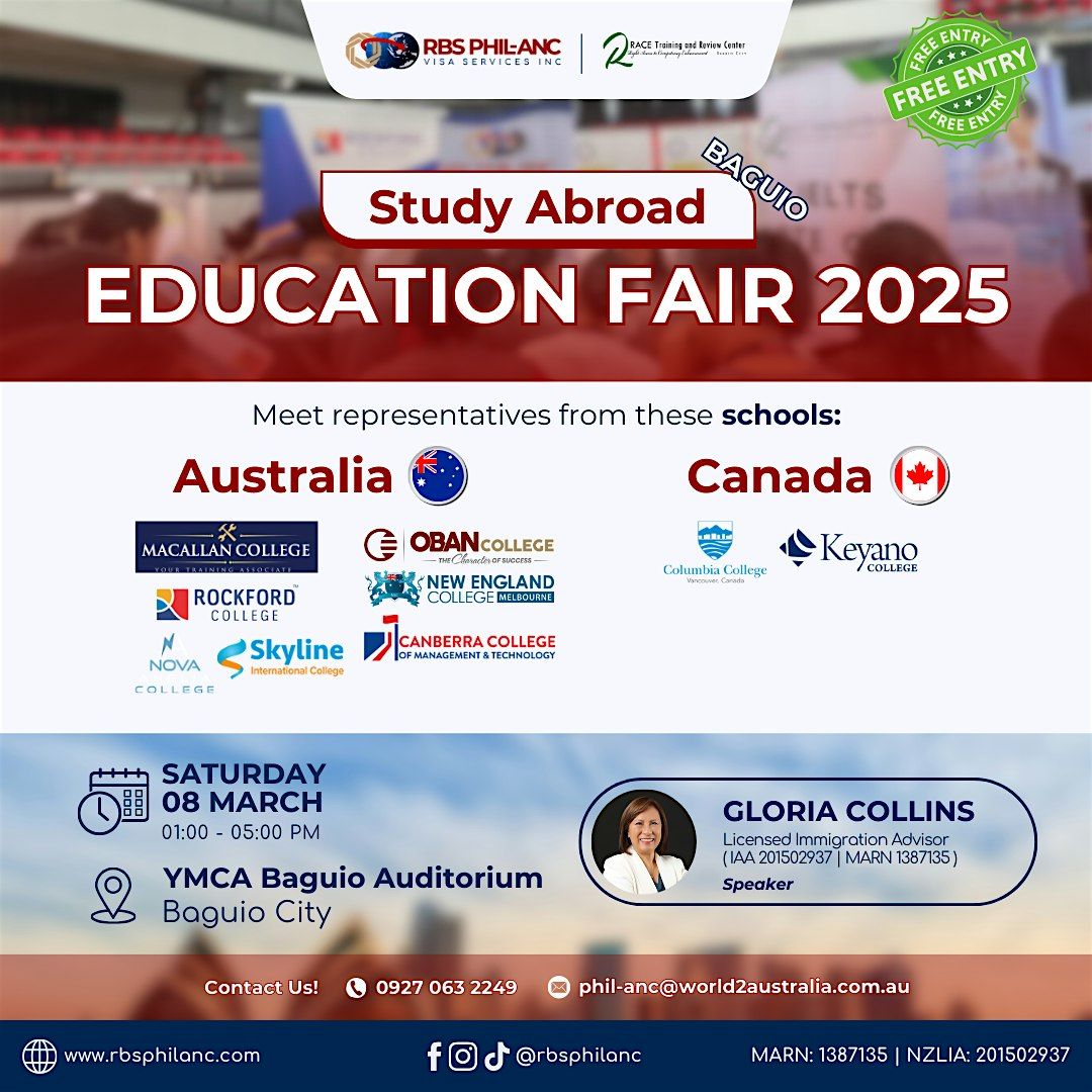 Study Abroad Education Fair 2025 - FREE Visa Assessment at YMCA Baguio Auditorium on 8th March, 2025