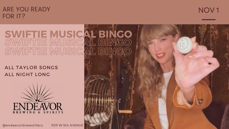 Taylor Swift Musical Bingo at Endeavor Brewing & Spirits, Columbus on ...