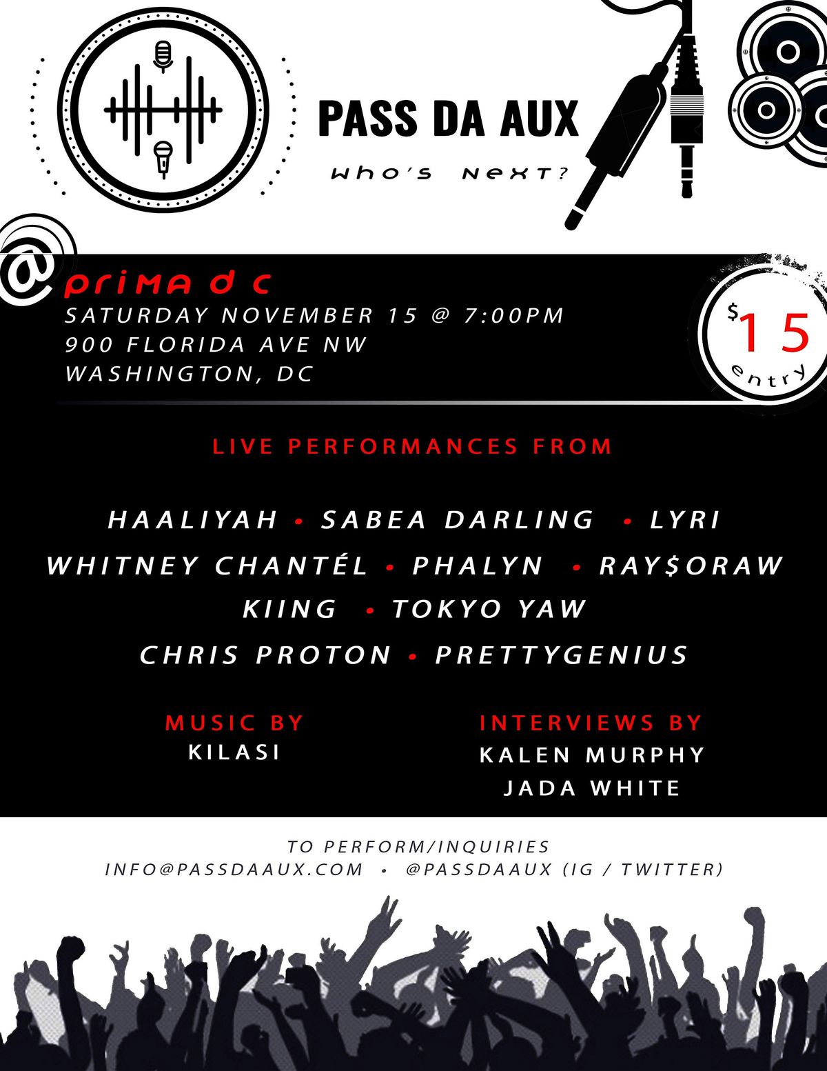 Pass Da AUX (11.15) - Artist Showcase (Not an Open Mic) at Prima ...