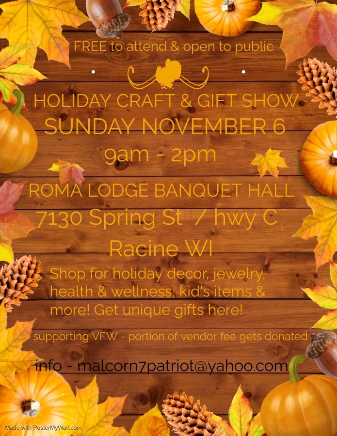Holiday crafts & gifts show at Roma Lodge, Racine on 6th November, 2022