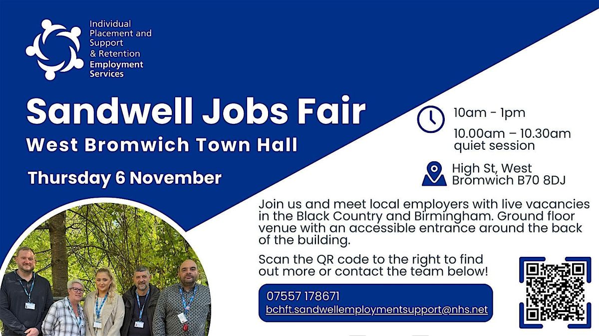 Sandwell Jobs Fair at West Bromwich Town Hall on 6th November, 2025