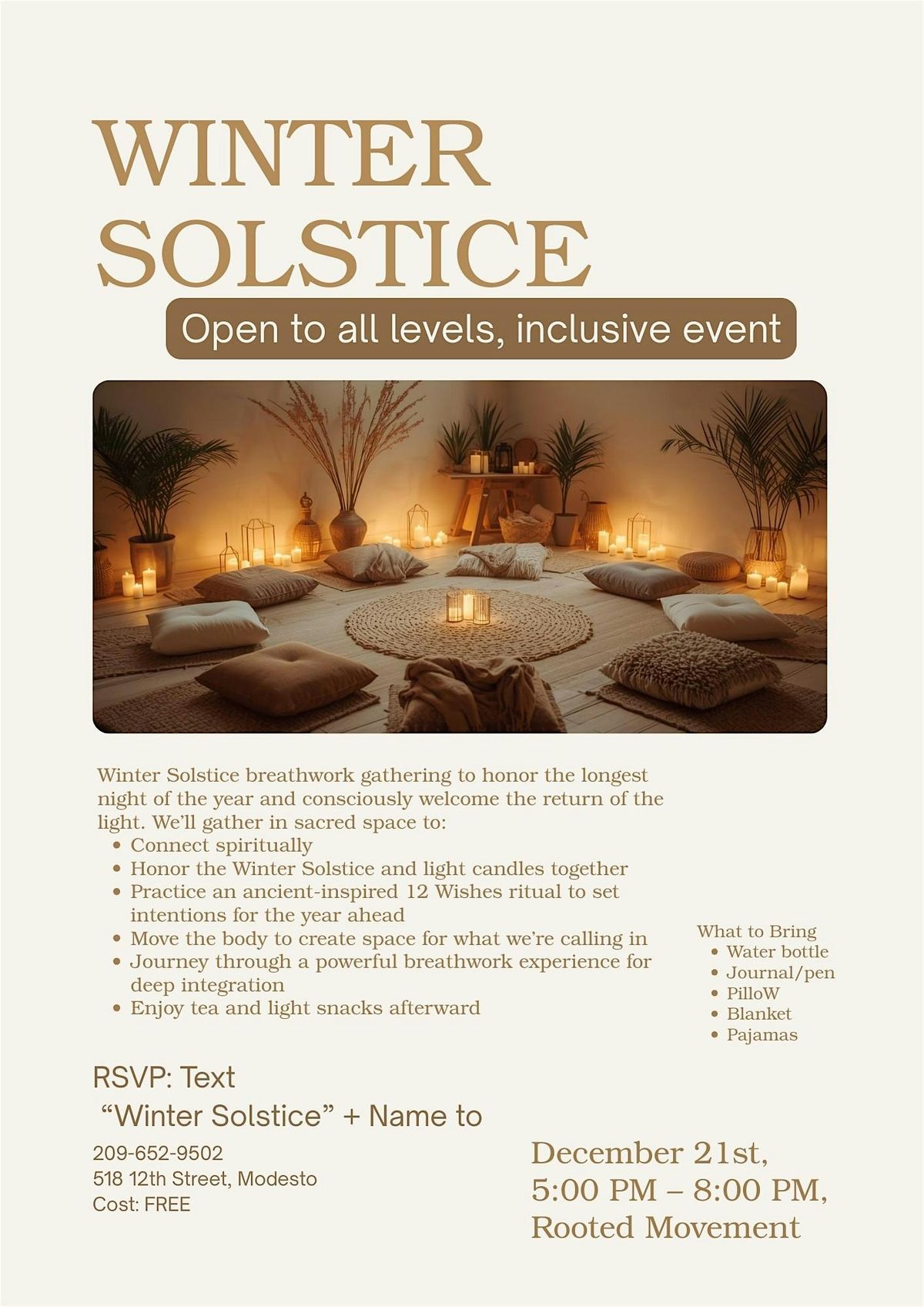 Winter Solstice Breathwork Gathering at Rooted Movement, MODESTO on ...