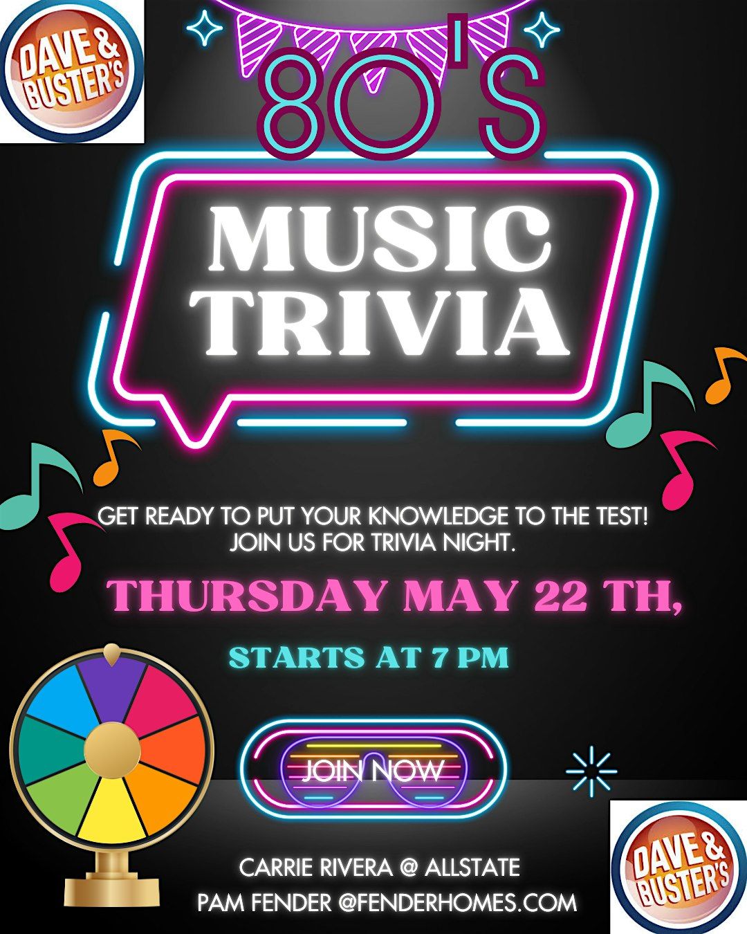80s Music Trivia Night! at Dave & Buster's Pineville on 22nd May, 2025
