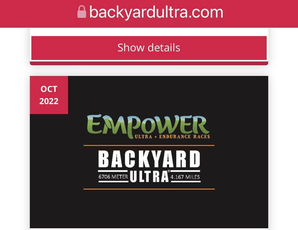 Empower Backyard Ultra at Countryside YMCA, Lebanon on 22nd October, 2022