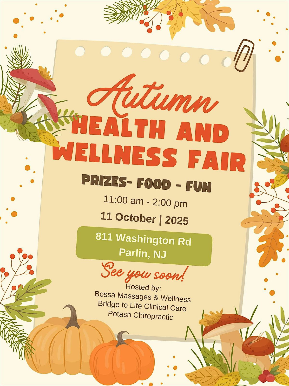 Fall Health and Wellness Fair at 811 Washington Rd, Sayreville on 11th ...