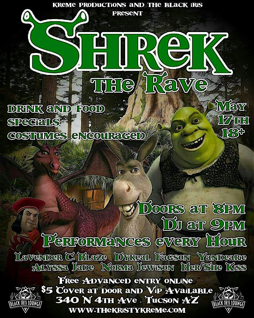 Shrek *The Rave* Free Advanced Entry at Black Iris Cafe & Lounge, Tucson on 17th May, 2025