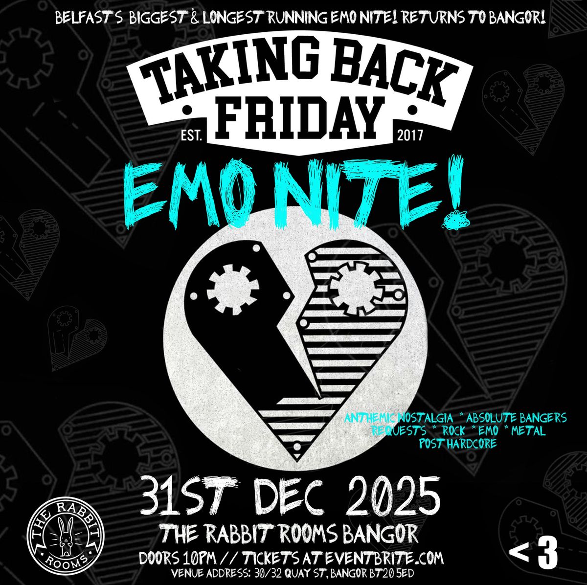 NYE! Emo & Alt Rock club at The Rabbit Rooms Bangor 31/12/25 at The Rabbit Rooms, Bangor on 31st ...