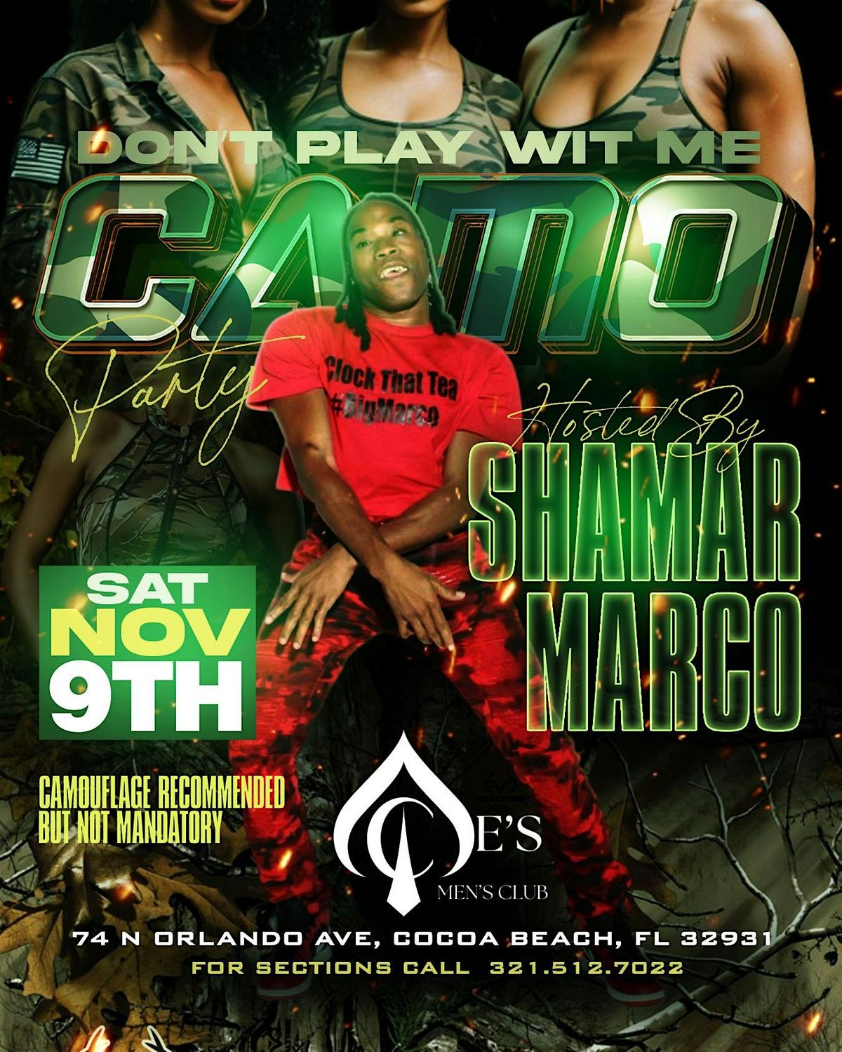 CAMO PARTY | SHAMAR MARCO | NOV 9TH at ACES COCOA BEACH on 9th November ...