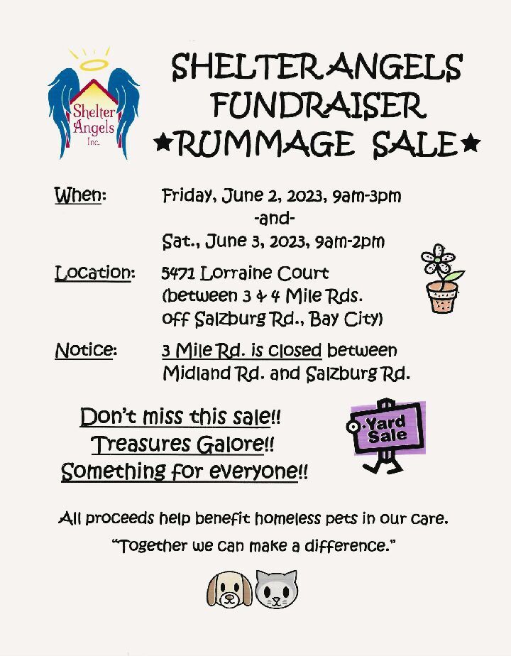 Shelter Angels Rummage Sale at 5471 Lorraine Ct, Bay City on 2nd June, 2023